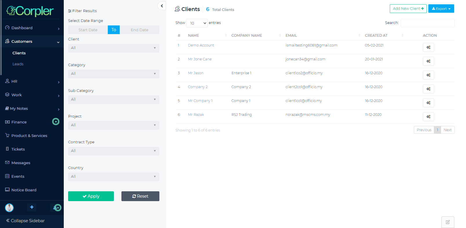 Customer Module – Corpler