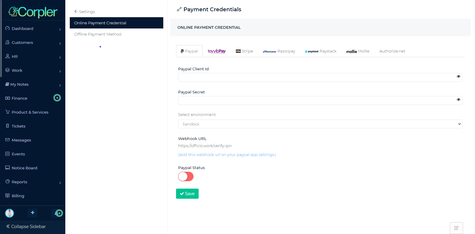 Payment Credentials – Corpler