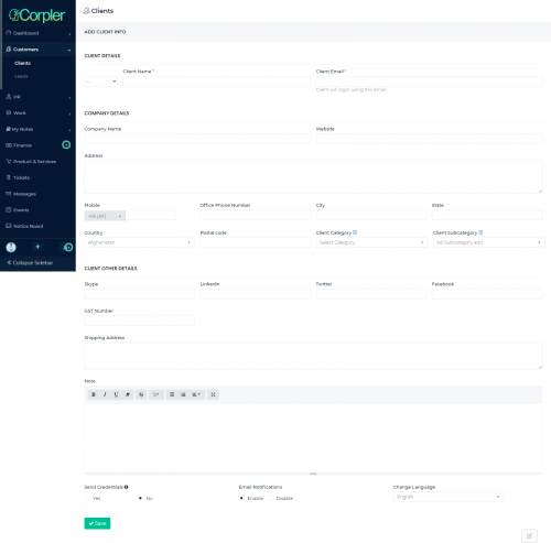 Customer Module – Corpler