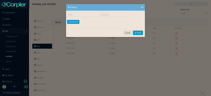 Managing Holidays – Corpler