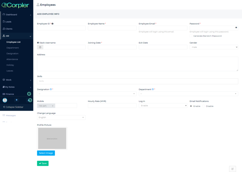 Adding an Employee – Corpler