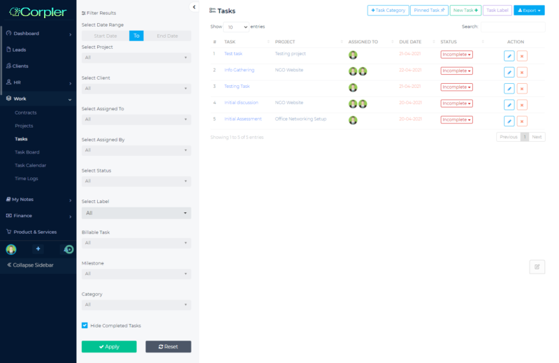 Managing Tasks – Corpler