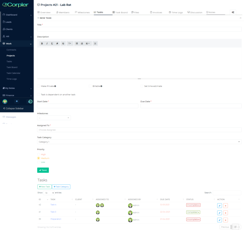 Managing Tasks – Corpler
