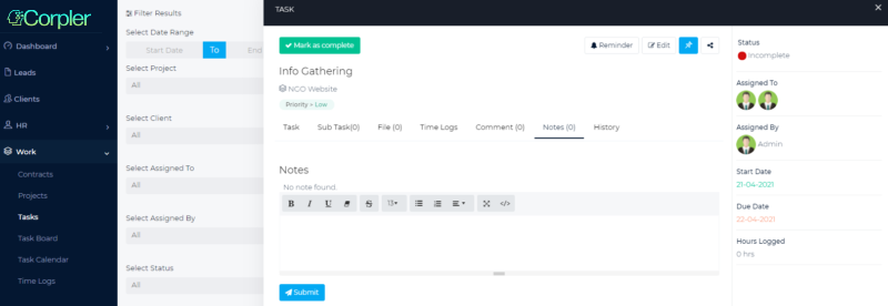 Managing Tasks – Corpler